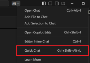 Examine GitHub Copilot inline chat, smart actions, and quick chat ...